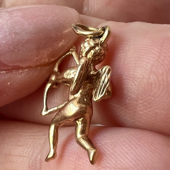Jewelry | Vintage 14k Gold Ruby Cupid Guardian Angel With Arrow Charm ...